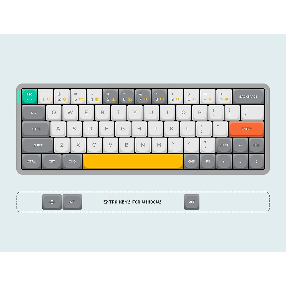 nuphy Air60 Portable Wireless Keyboard, 60% Low Profile Mechanical Keyboard, Supports Bluetooth 5.0, 2.4G and Wired Connection, Compatible with Windows and Mac OS Systems-Gateron Red Switch