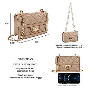 SG SUGU Small Quilted Crossbody Bag, Trendy Designer Shoulder Bag, Phone Wallet Purse for Women (Taupe)