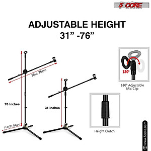 5 Core Tripod Mic Stand Floor 4Pcs Adjustable 31 to 76 Inches Boom Arm Holder Microphone Stands 360 Degree Rotating + Dual Mic MS DBL 4PCS