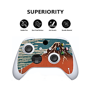 PlayVital The Great Wave Custom Vinyl Skins for Xbox Core Wireless Controller, Wrap Decal Cover Stickers for Xbox Series S Console Controller