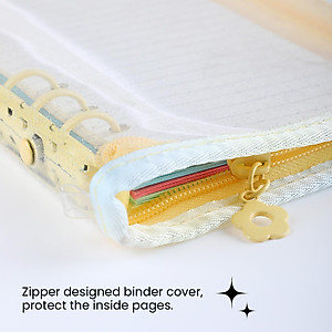 NEWEST A6 Zipper Binder Cover, Yellow Gradient PVC Loose-Leaf Notebook Planner Shell Protector, Sparkle Transparent Refillable 6-Ring Budget Cute Binder Folder for Cash Envelopes System