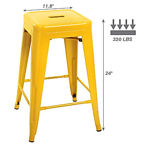 Devoko Metal Bar Stools 24" Indoor Outdoor Stackable Barstools Modern Style Industrial Vintage Counter Bar Stools Set of 4 (24 inch, Yellow)