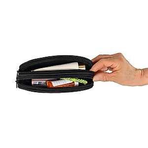 HOME-X Double Eyeglass Holder, Black Leather Pouch with 2 Compartments, Travel Bag, Toiletry Pack, Pencil Case