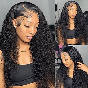 Nervoss Water Wave 13x4 HD Transparent Lace Front Wigs Human Hair Pre Plucked Deep Wave Glueless Wigs Human Hair 180% Denisty Lace Frontal Wigs Human Hair for Women Natural Black Color 22 Inch