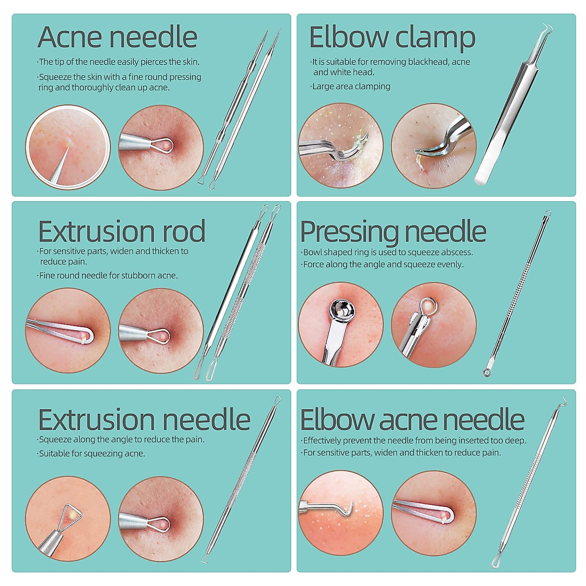 新品 JPNK New 8PCS Blackhead Remover Comedones Extractor Acne Removal Kit for Blemish, Zit Removing for Nose Face Tools with a Leather Bag… (black)