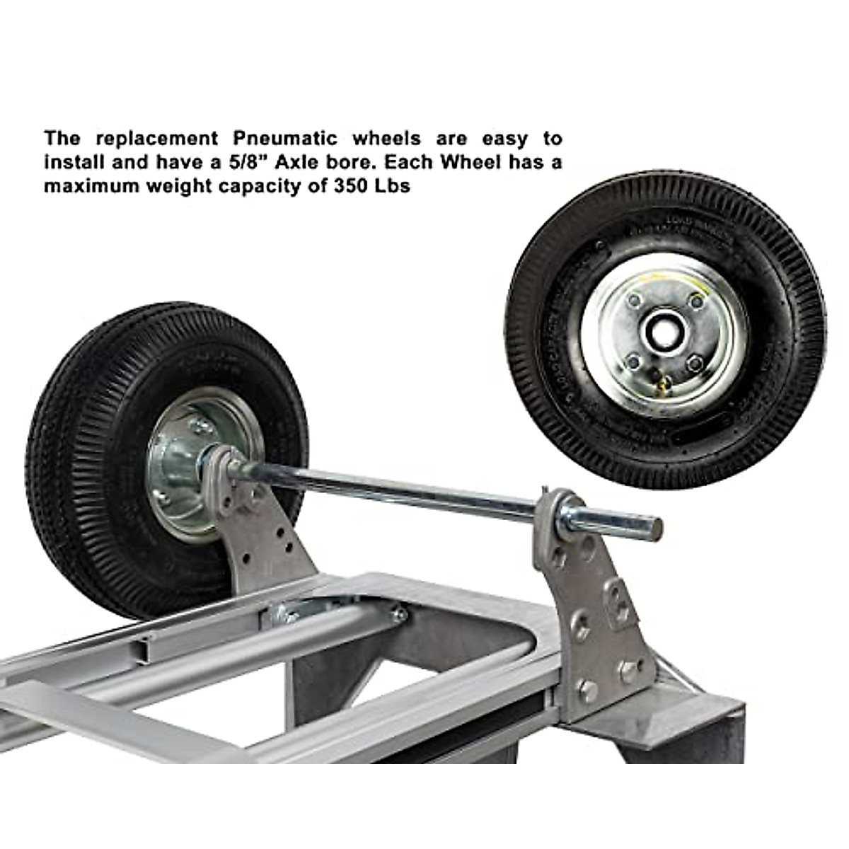Vergo Pneumatic Wheels 2-Pack Heavy Duty Air Filled Dolly Replacement Wheels - Threaded Tires, Hand Truck Wheels 10" x 3.5” with 5/8" Axle Bore Hole, Offset Hub