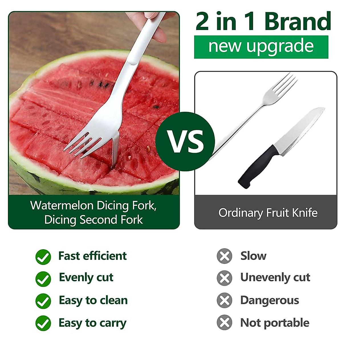 Abnaok 3PCS Watermelon Slicer Cutter, 2-in-1 Watermelon Fork Slicer, Summer Watermelon Cutting Artifact, Stainless Steel Fruit Forks Slicer Knife for Family Parties Camping