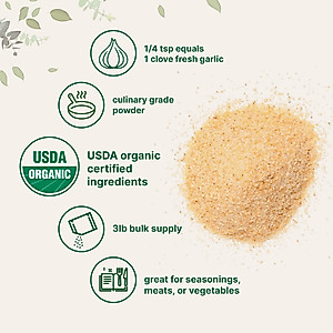 Organic Garlic Powder, 3lbs | Premium Source from Harvested Raw Allium Sativum Bulb |Culinary Grade | Great for Seasonings, Meats & Vegetables | Additive Free, Non-GMO, Bulk Supply