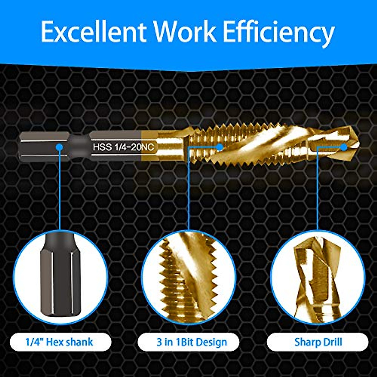 6 Packs Titanium Combination Drill & Taps Bit Set SAE 6-32nc 8-32nc 10-32nc 10-24nc 12-24nc 1/4-20nc.