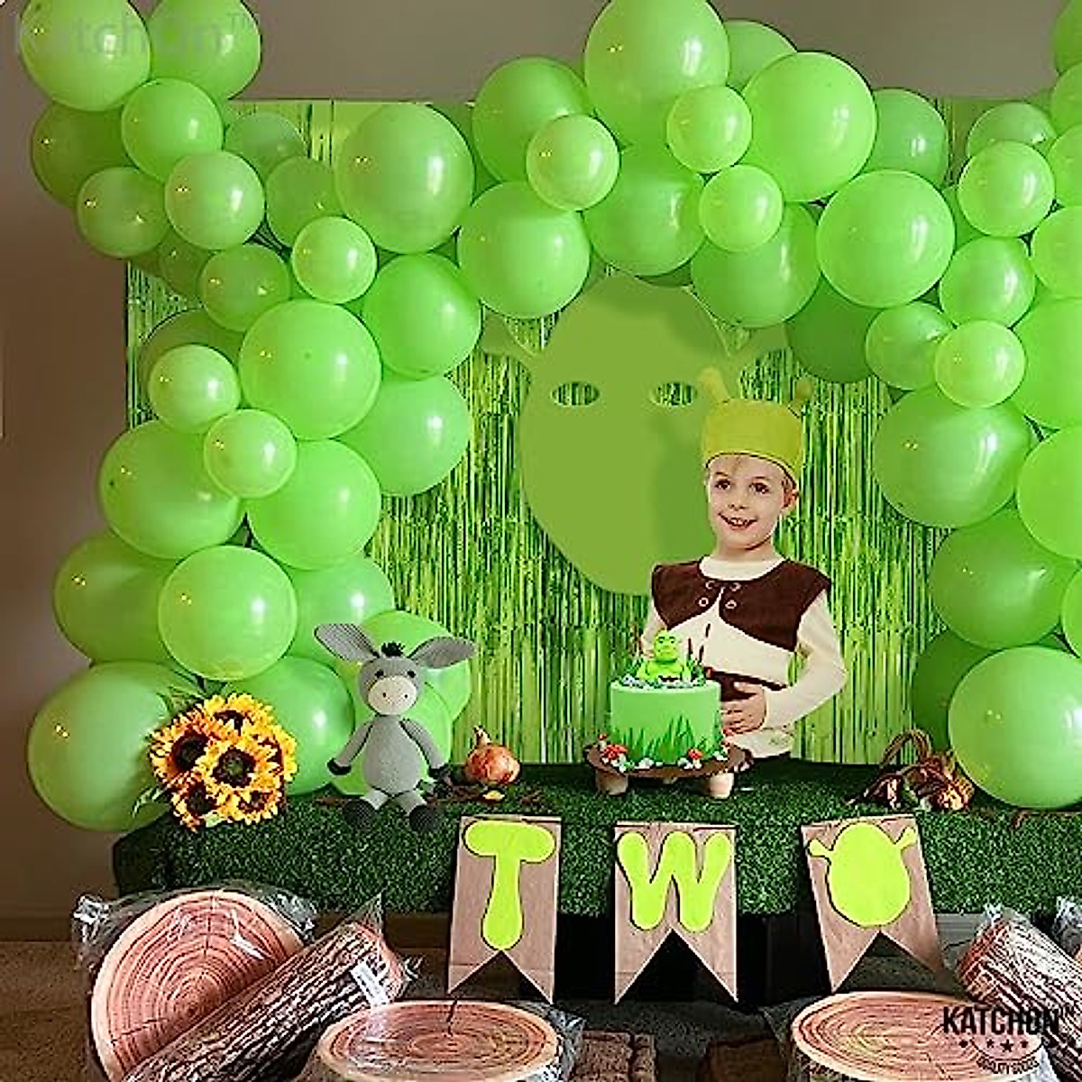 KatchOn, Sage Green Foil Fringe Curtain - XtraLarge 6.4x8 Feet Pack of 2, Green Backdrop | Light Green Foil Fringe Curtain, Green Birthday Decorations | Frog Birthday Decorations | Lime Green Backdrop