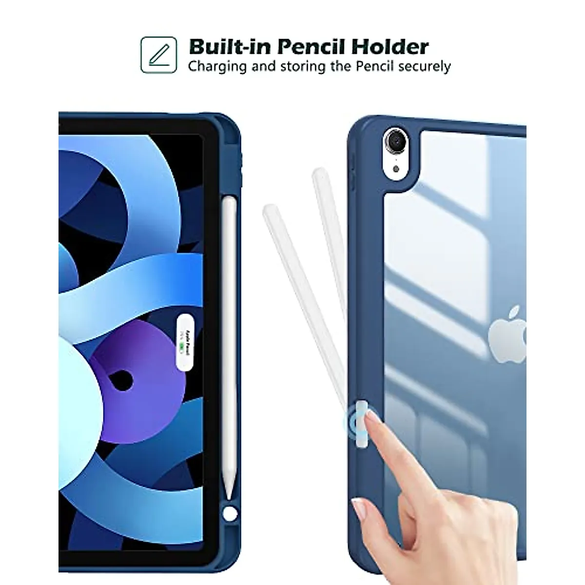 ProCase Case for iPad Air 5th Generation 2022 / iPad Air 4th Generation 2020 10.9 Inch with Pen Holder, Smart Case Cover with Transparent Back Shell Protective Case Compatible with iPad Air 5 4 - Blue