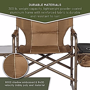 TIMBER RIDGE Lightweight Camping, Portable Laurel Director's Side Table, Cooler Bag & Mesh Pocket Compact Outdoor Folding Lawn Chair, Supports 300lbs, Earth Brown