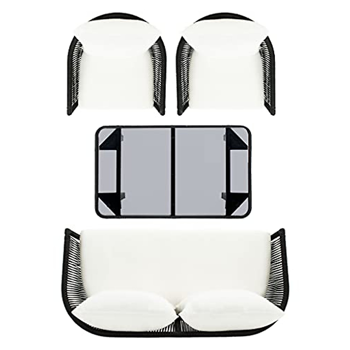 Safavieh Outdoor Collection Belmi Wicker Cushion 4-Piece Rope Patio Backyard Living Set PAT7517B, Black/Beige