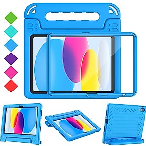 BMOUO Kids Case for iPad 10th Generation 10.9 inch 2022 - with Built in Screen Protector, Shockproof Light Weight Covertible Handle Stand Pad 10th Generation Case for Kids Toddlers, Blue