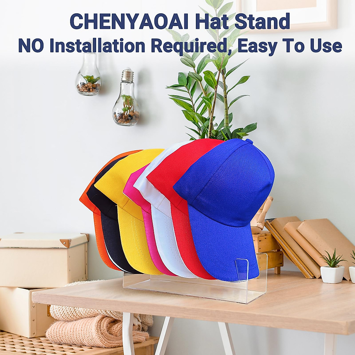 CHENYAOAI 2 Pack Hat Stand for Baseball Caps Display and Organizer, No Install Acrylic Hat Holder for 14 Baseball Caps for Bedroom, Closet, Dresser 2024 New (Clear)