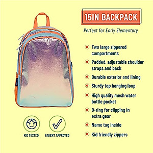 Wildkin 15 Inch Kids Backpack for Boys & Girls, 600-Denier Polyester Backpack for Kids, Features Padded Back & Adjustable Strap, Perfect Size for School & Travel Backpacks (Orange Shimmer)