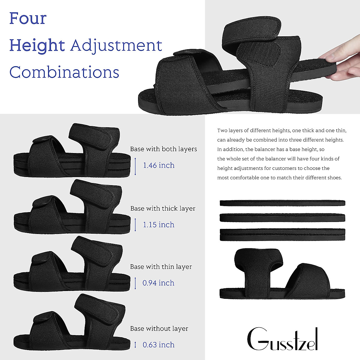 GUSSTZEL Professional Shoe Lift for Uneven Legs, Shoe balancer, Shoe Leveler for Walking Boot, Even Up for Men & Women, Women 6-7.5, Men 5.5-7.5