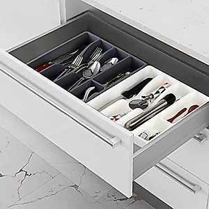 SOUJOY 4 Pack Utensil Organizer Silverware Drawer Organizer, 5 Component Cutlery Storage Tray, Plastic Compact Kitchen Utensil Holder for Spoons Forks Knives, Easily Organize and Store