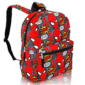 Marvel Shop Spiderman Backpack for Boys 7-8 Set - 16'' Inch Spiderman School Backpack for Boys 7-8 Bundle with Stickers, More | Spiderman Backpack for Kids