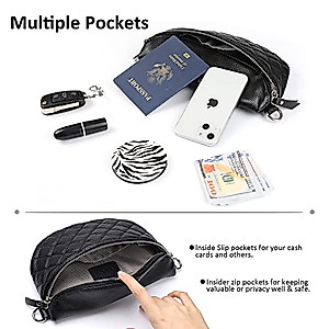 befen Small Quilted Leather Fanny Packs for Women, Cross Body Fanny Pack Belt Bag for Women Casual Look - Diamond Quilted Black