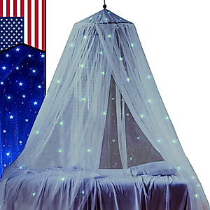 STZ Bed Canopy for Princess Girls Room Decorations with Fluorescent Stars Glow in Dark -Reading Nook for Kids-Canopy Bed Curtains-Hanging Tent-White