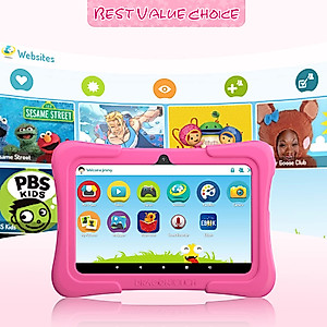 Dragon Touch Y88X Pro 7 inch Kids Tablets, 2GB RAM 16GB ROM, Android 9.0 pie Tablet, Kidoz Pre-Installed with Kid-Proof Case (Pink)