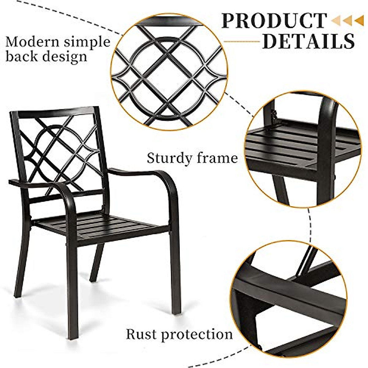 SOLAURA 7-Piece Outdoor Patio Dining Set, 6 Person Garden Dining Set Furniture with Slat Table Top/Backyard Stacked Chairs, 1.57" Umbrella Hole (Black)