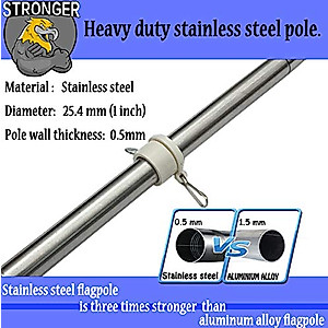 6FT Flag Pole Kit,Stainless steel Heavy Duty American US Flagpole, Rustproof for Outdoor Garden Roof Walls Yard House(Without Bracket)