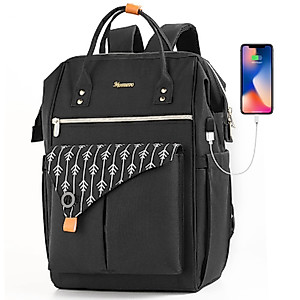 MOMUVO Travel Backpack for Women Laptop Backpack 15.6 Inch,School College Bookbag Work Bag with USB Charging Port,Casual Daypack Teacher Backpack Pink Grey