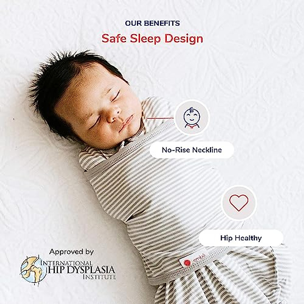 embé 2-Way Starter Baby Swaddle, 6-14 lbs, Newborn Swaddle Sack 0-3 Months, Zip & Hook and Loop Fastener Swaddle 0-3 Months Baby Swaddles Wrap, Hip Healthy, Infant Swaddle - Grey Stripe