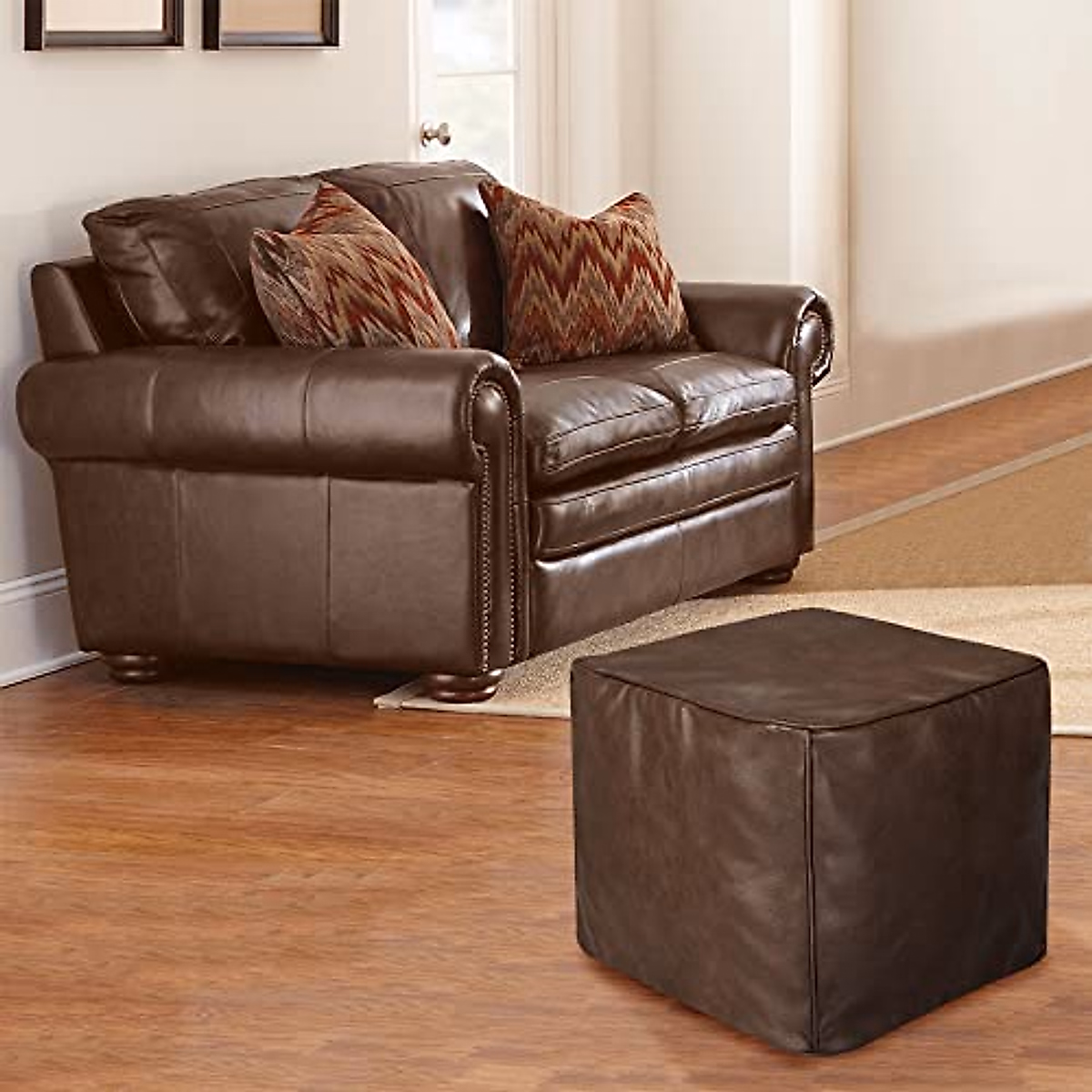 ROTOT Ottoman Pouf Square Shape, Foot Rest Faux PU Leather, Unstuffed Bean Bag Shell for Storage Solution, Hassock Pouffe Decoration for Living Room Balcony Office Outdoor (Chest Nut)