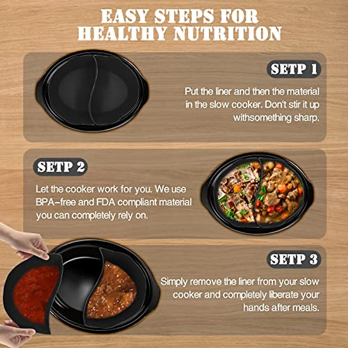 Silicone Slow Cooker Liner Divider Insert, 6QT BPA Free, Reusable, Leakproof Crock Pot Liners Fit For Crockpot & Hamilton, Dishwasher Safe Silicone Cooker Liners, Crock Pockets Slow Cooker Divider