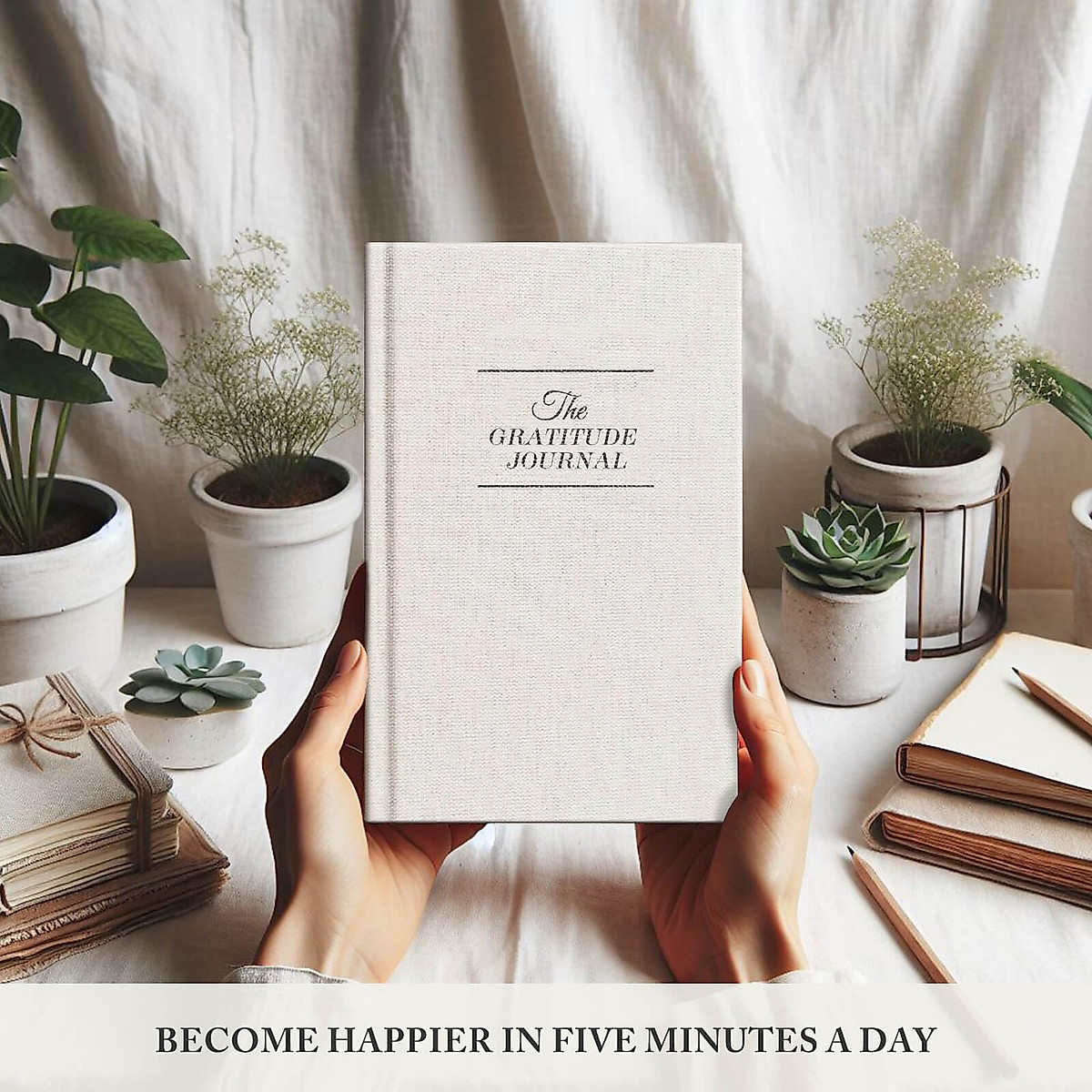 The Gratitude Journal : 5 Minute Journal - Five Minutes a Day for More Happiness, Optimism, Affirmation & Reflection - An Effective Five Minute Guide, Undated daily journal for Women & Men (Beige)