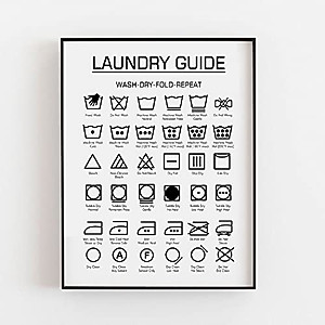 Laundry Wash Symbols Print Wall Art Laundry Symbols Guide Sign Art Farmhouse Wood Laundry Room Decor Wall Art Frame NOT INCLUDED (8X10inches)