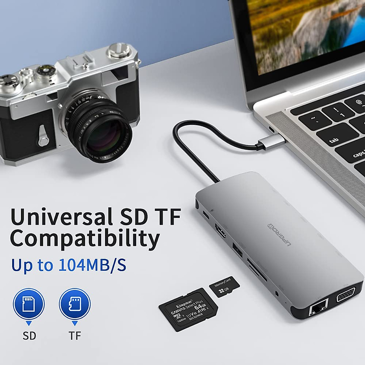 USB C Docking Station, MacBook HDMI Adapter 13-in-1 UPGROW Type-C Hub with 4K HDMI,VGA,USB 3.0&2.0, USB C/F, PD Charger, SD/TF, RJ45, Aux, USB C Ethernet Adapter Splitter for Most Type C Laptops