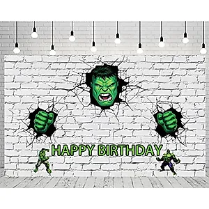 huio White Brick Wall Backdrop for Hulk Theme Birthday Party Supplies 5x3ft Hulk Superhero Theme Baby Shower Banner for Birthday One Size