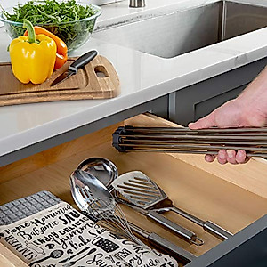 Kitchen Details Over The Sink Drying Rack | Roll Up Dish Mat | Easy Storage | Stainless Steel | Non-Slip Silicone | Drain Tray | BPA Free | Food Safe | Space Saving | Grey