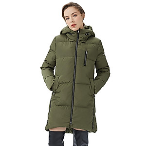 Orolay Women's Stylish Down Hooded Jacket with Two-Way Zipper Winter Down Coat Puffer Jacket Army Green L