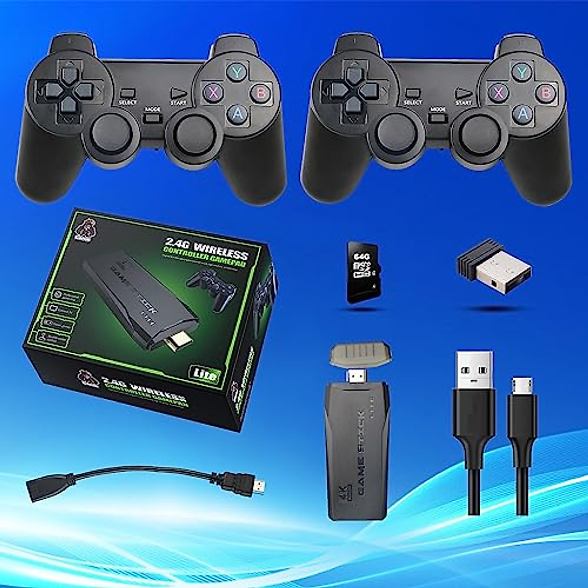 Heramie Wireless Retro Game Console, Plug and Play Video Games 4K HDMI Output for TV, Classic Game Stick, Built in 10000+ Games with 9 Emulators and 2 Wireless Controller 2.4G Gift for Kids & Adults
