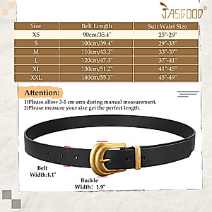 JASGOOD Women's Western Belt Vintage Black Leather Waist Belt for Pants Jeans with Gold Buckle