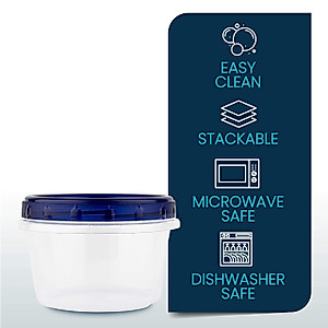 PLASTICPRO [16 oz 5 Pack] Deli Containers Clear bottom With blue Top Twist on Lids Reusable, Stackable, Food Storage Freezer Container