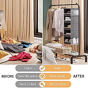 JIUYOTREE Metal Clothing Rack with Hanging Closet Organizer, 43.3 Inches Clothes Garment Coat Rack with Bottom Shelf, Clothing Rack for Hanging Clothes, Coats, Skirts, Shirts, Sweaters, Black