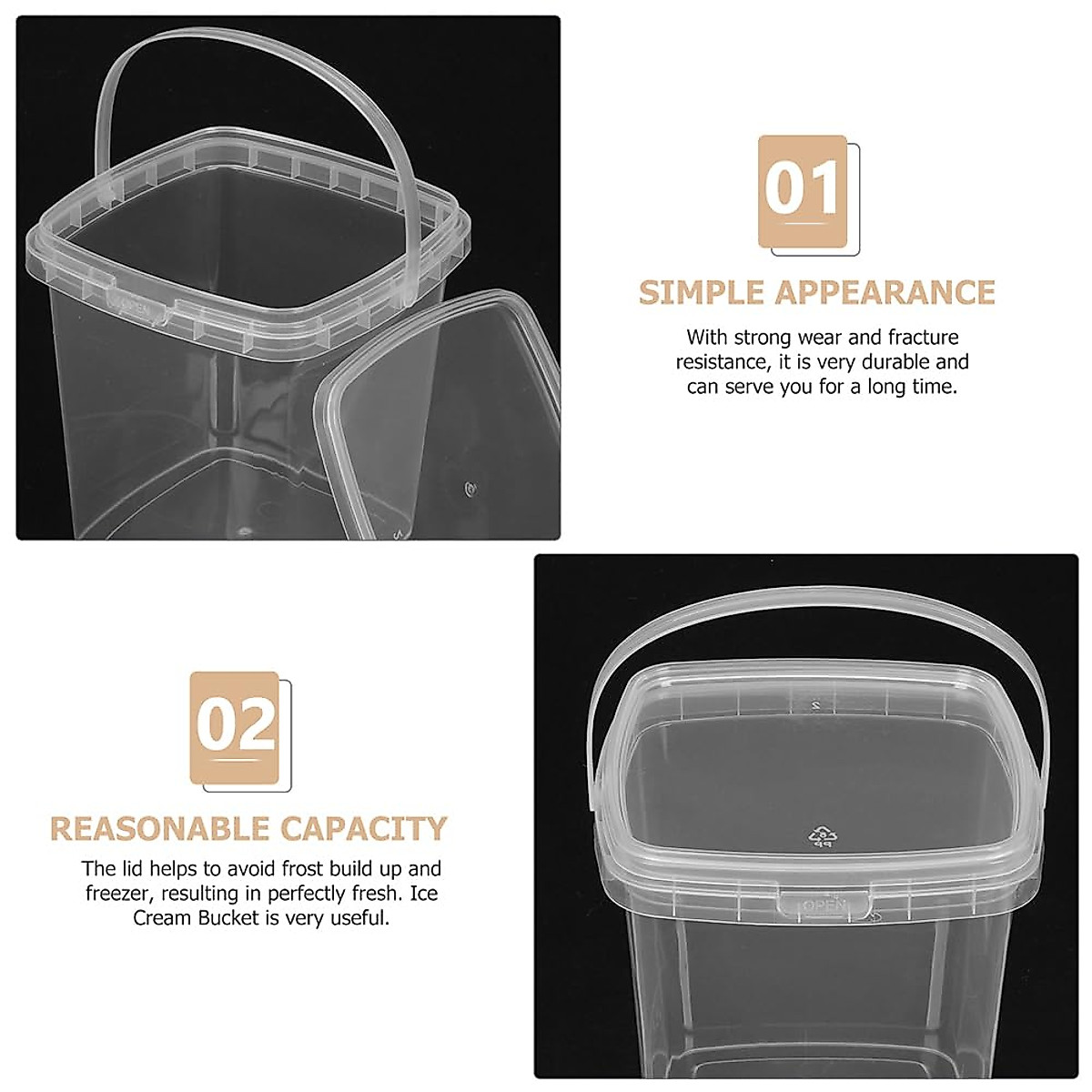 Freezer Storage Containers with Lids and Handle, 300ml Clear Plastic Storage Bucket Containers, Clear Storage Case Ice Cream Bucket Meal Prep Containers for DIY Art Craft, Pigment, Small Tools,50 Pack