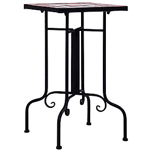 vidaXL Mosaic Outdoor Side Table - Durable Iron and Ceramic Construction, Elegant Curved Legs - Ideal for Garden, Balcony, Terrace - Also Serves as Flower Plant Stand - Brown Terracotta and White