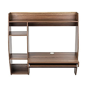 Mind Reader Wall Mounted Floating Wood Desk Table with Storage Shelves and Cable Management, Space Saving Computer Shelf, Office, Brown