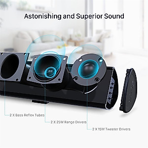 IRDFWH 80W TV SoundBar Speaker Home Theater System 3D Surround Sound Bar Subwoofer Audio Remote Control Wall Mountable