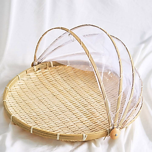 Jlong Food Serving Basket Tray Hand-Woven Round Fruit Vegetable Bread Storage Container With Cover