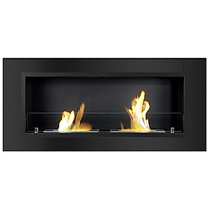 Black Recessed Wall Mount Ventless Bio Ethanol Fireplace - Lata | Ignis