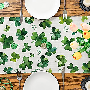 Siilues St Patricks Day Table Runner, Lucky St Patricks Day Decoraions Green Shamrock Seasonal Spring Holiday Table Decorations for Indoor Outdoor Dining Table Decor (13'' x 72'')