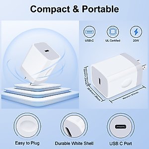 USB C Box Samsung Fast Charger Block for Samsung Galaxy A15/A14 5G/A54/A53 5G/A13/A23/A03S/A42/A33/S24/S23 Ultra/S22/S21/S20 FE/Z Fold 5,iPhone 15 14 13 12 Pro Max/11/SE/XR/X,20W Type C Wall Charger